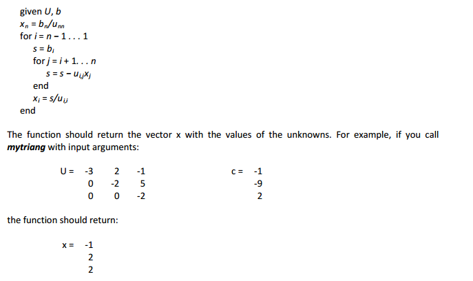 Solved Write a function mytriang which solves a system of | Chegg.com