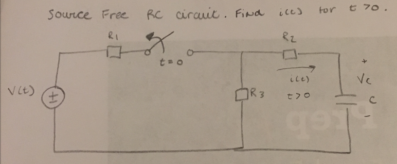 Solved Source Free RC circuit. Find i(t) for t > 0. | Chegg.com