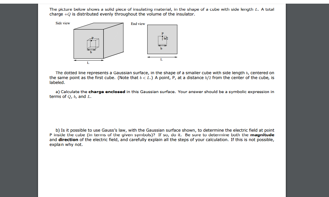 Solved The picture below shows a solid piece of insulating | Chegg.com