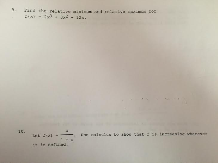 Solved Find The Relative Minimum And Relative Maximum For 9892