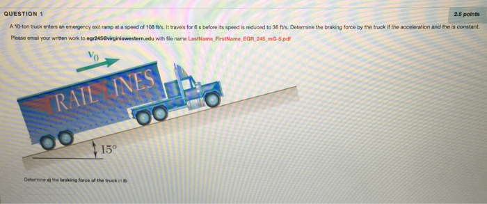 Solved A 10-truck enters an emergency exit ramp at a speed | Chegg.com