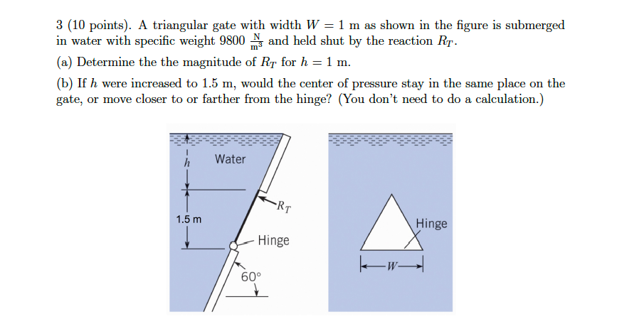 Solved A triangular gate with width W = 1 m as shown in the | Chegg.com