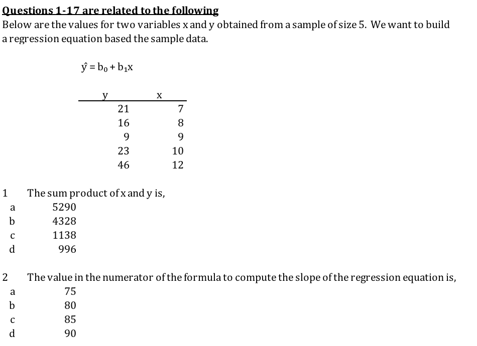 Solved Below Are The Values For Two Variables X And Y