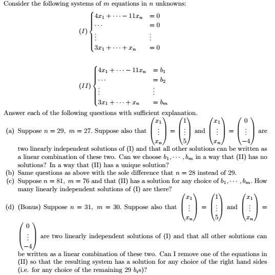Solved Consider the following systems of m equations in n | Chegg.com