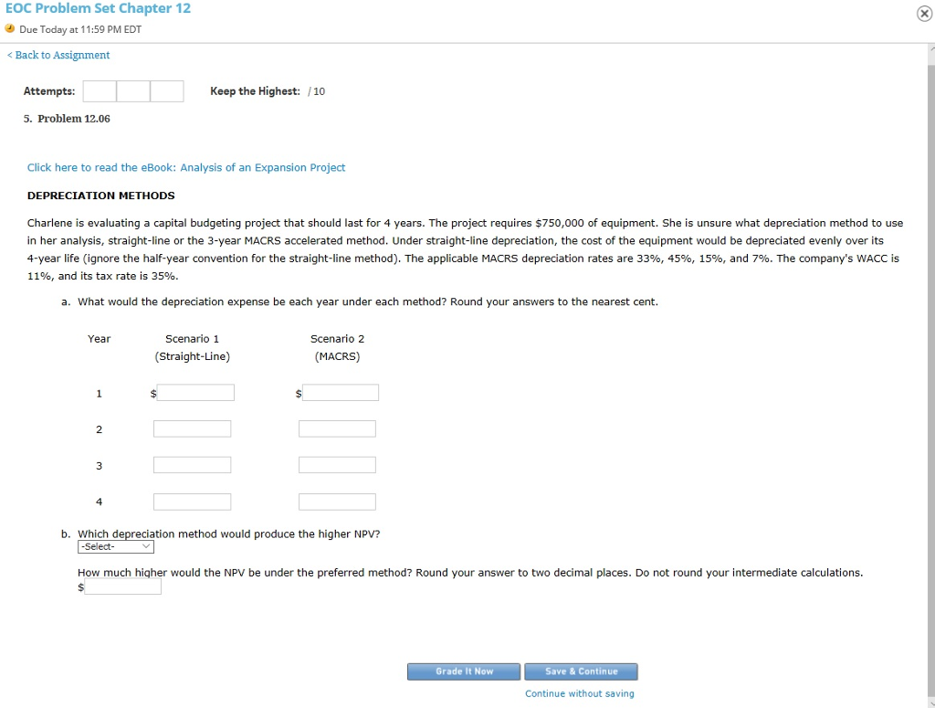 Solved EOC Problem Set Chapter 12 Due Today at 1 1 :59 PM | Chegg.com