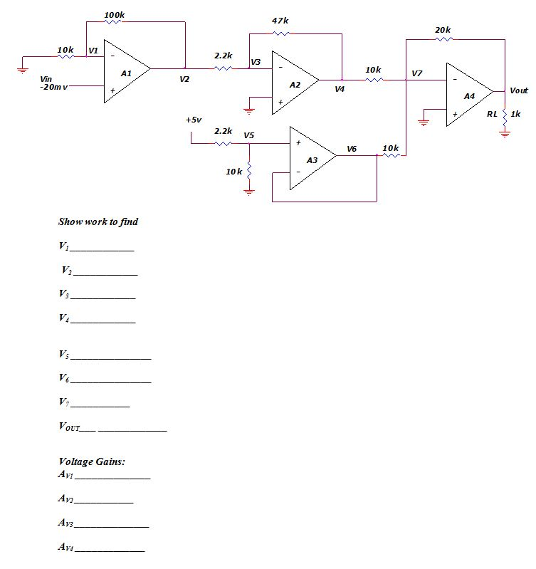 Solved Show work to find V1 V2 V3 V4 V5 V6 V7 VOUT | Chegg.com