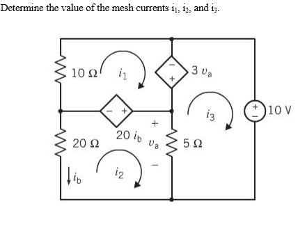 Solved Determine the value of the mesh currents i1, i2, and | Chegg.com