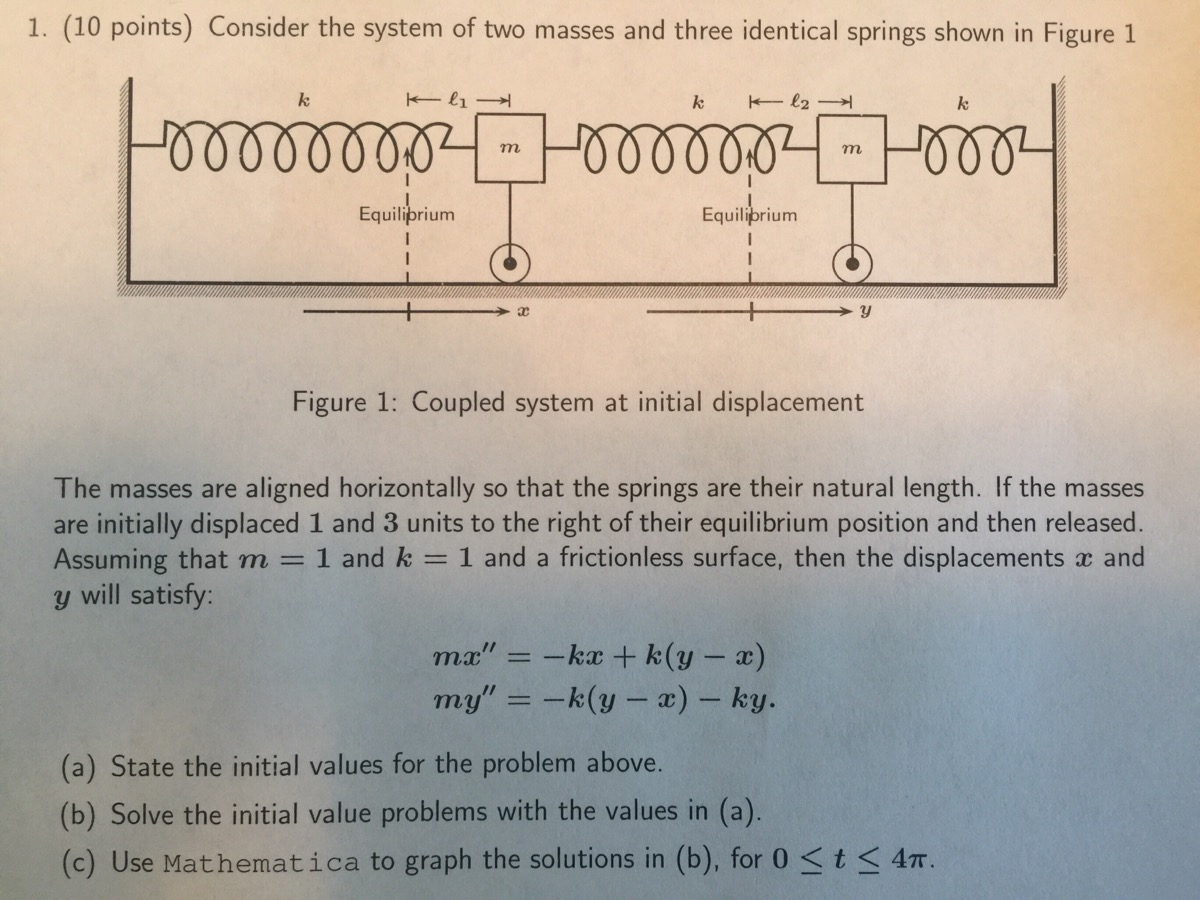 1. (10 points) Consider the system of two masses and | Chegg.com