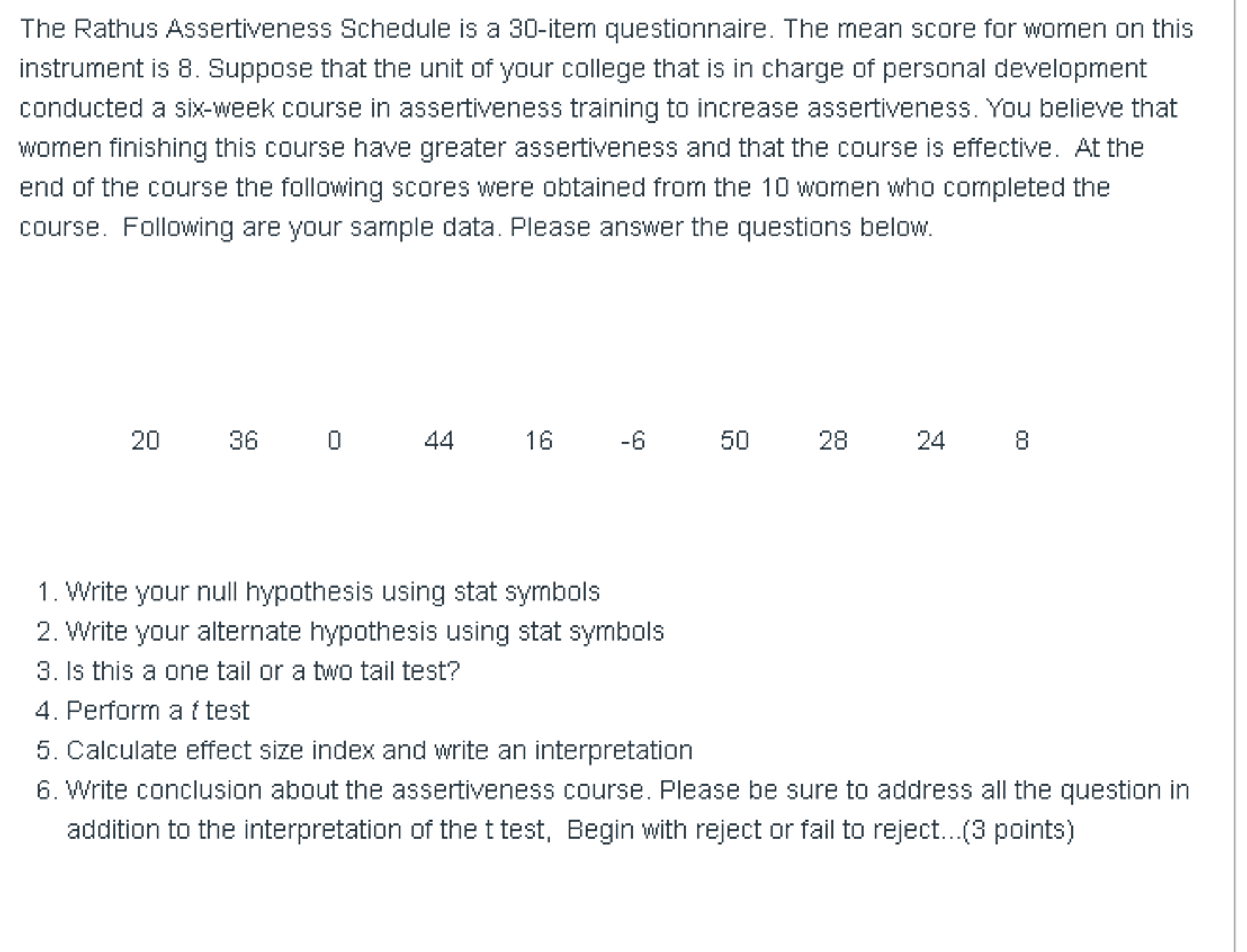 Solved The Rathus Assertiveriess Schedule is a 30-item | Chegg.com