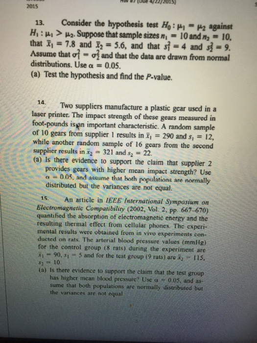 Consider the hypothesis test H0: mu 1, = mu 2 against | Chegg.com