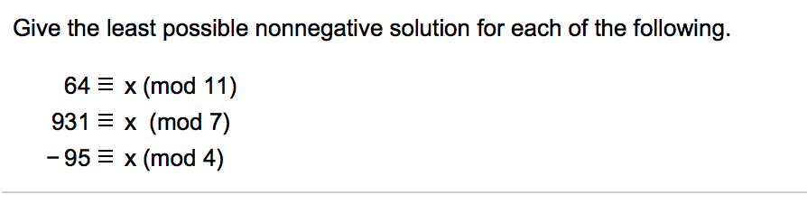 Solved Give the least possible nonnegative solution for each | Chegg.com