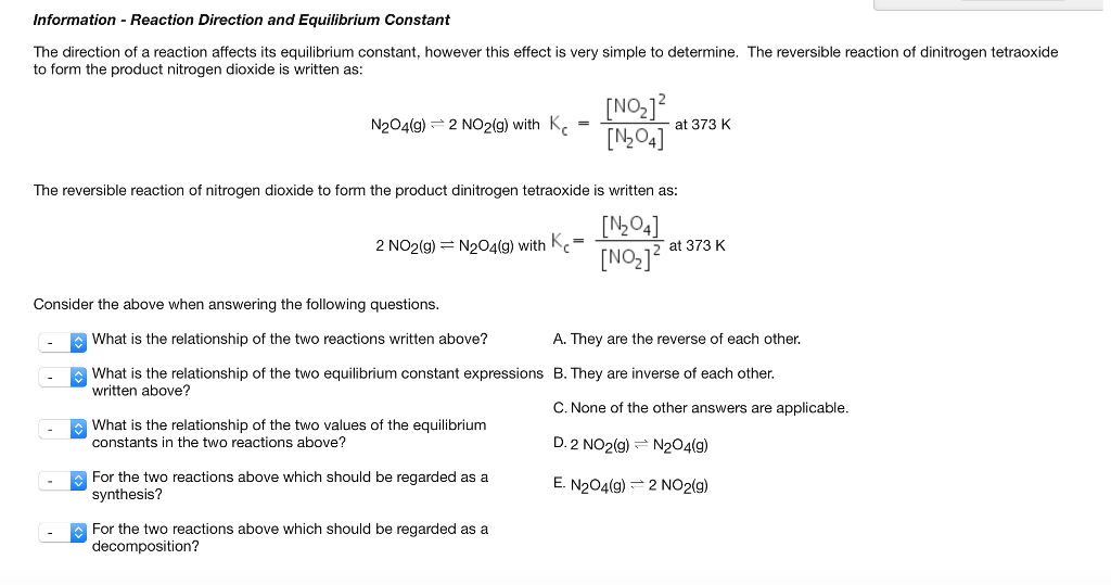 Solved Information - Reaction Direction and Equilibrium | Chegg.com