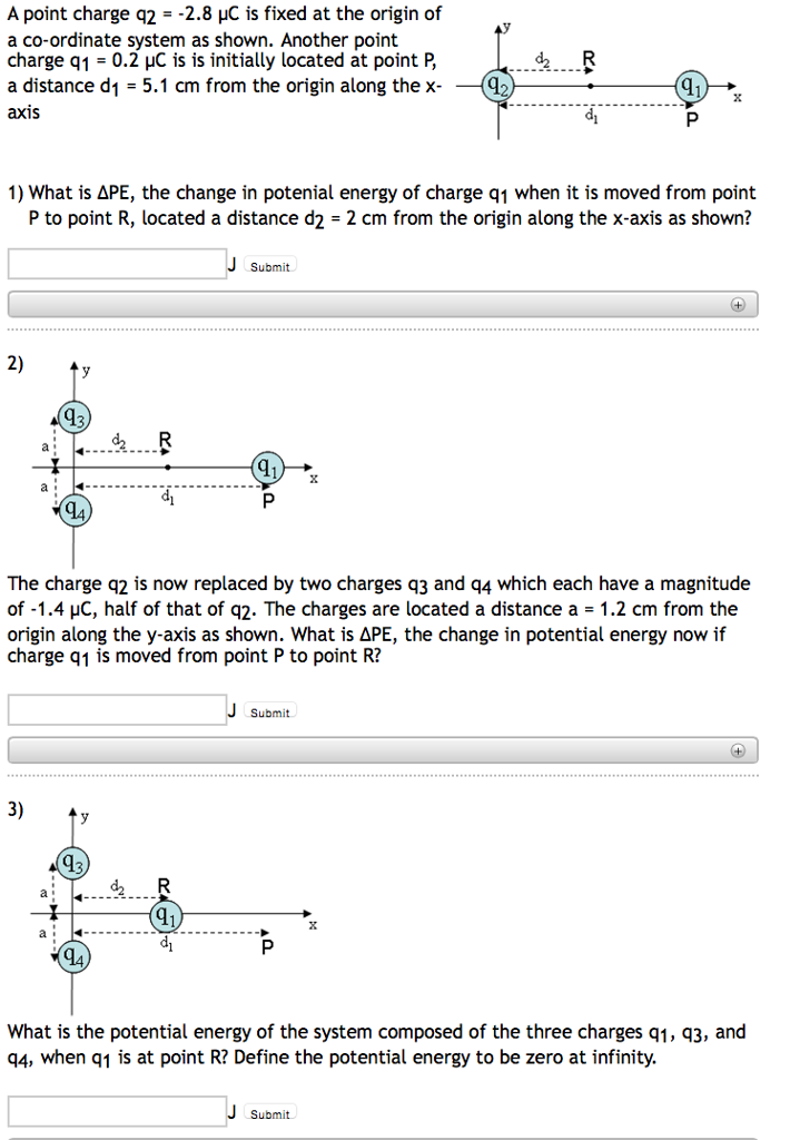 Solved A point charge q2 = -2.8 mu C is fixed at the origin | Chegg.com