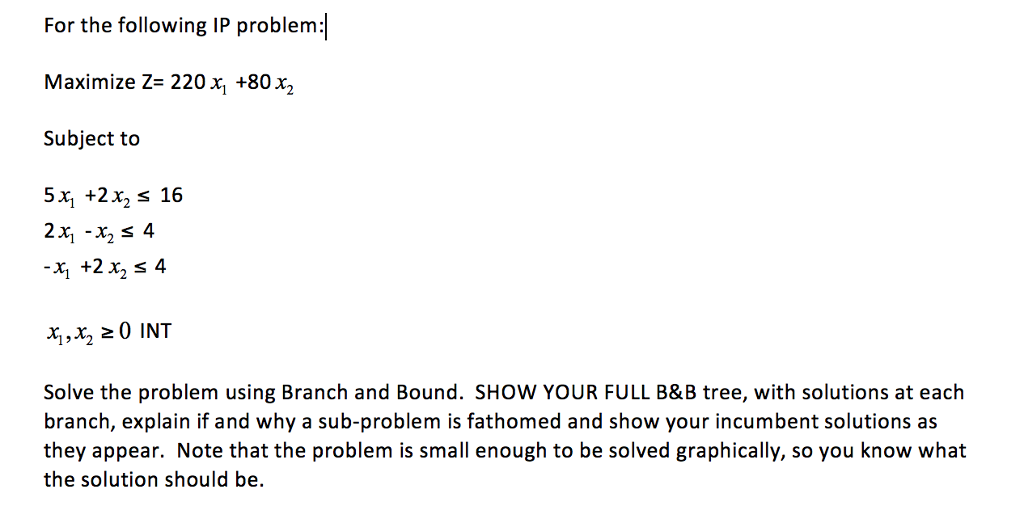 Solved For the following IP problem: Maximize Z= 220x1 +80x2 | Chegg.com