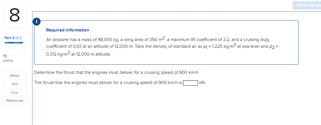 Solved Check my wo 8 Required information An airplane has a | Chegg.com Solved Check my wo 8 Required information An airplane has a | Chegg.com