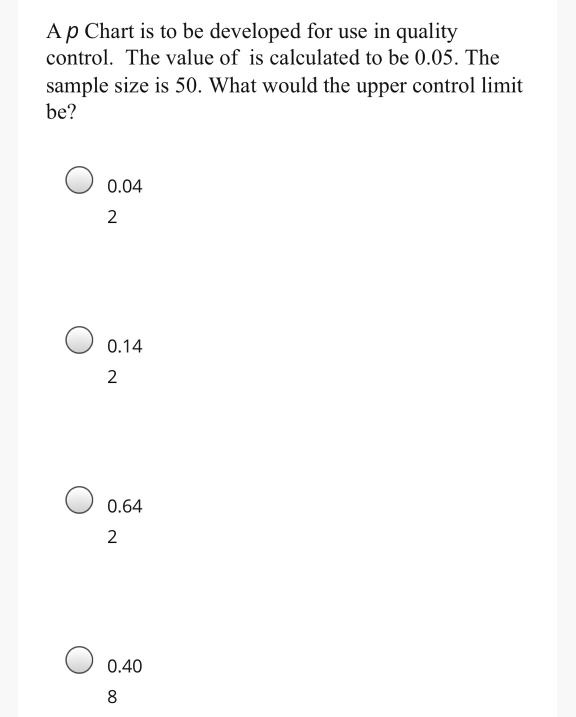 Solved A p Chart is to be developed for use in quality | Chegg.com