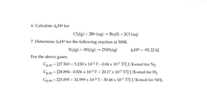 Solved Calculate Delta_rH for Determine for the following | Chegg.com