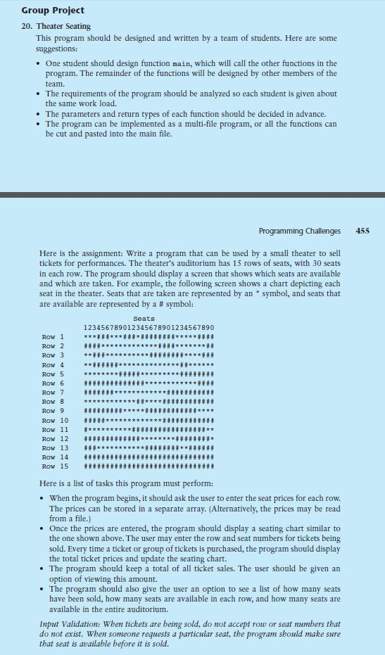 Group Project 20. Theater Seating This program should | Chegg.com