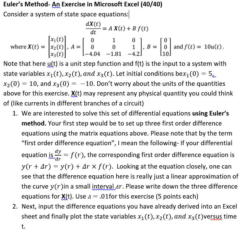 Euler's Method- An Exercise in Microsoft Excel | Chegg.com