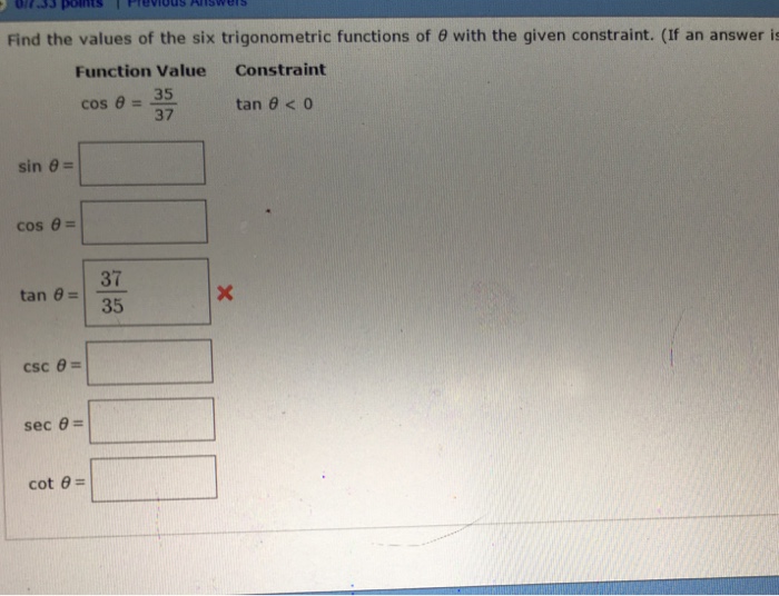 Solved Find the values of the six trigonometric functions of | Chegg.com