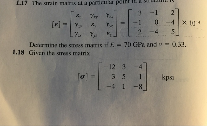 Solved 1.17 The strain matrix at a particular point in a | Chegg.com