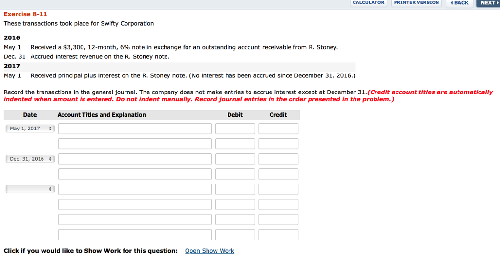 Solved CALCULATOR PRINTER VERSION BACK NEXT Exercise 8-11 | Chegg.com