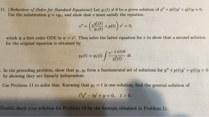 Solved Let y_1(t) 0 be a given solution of y^n + p(t)y' + | Chegg.com