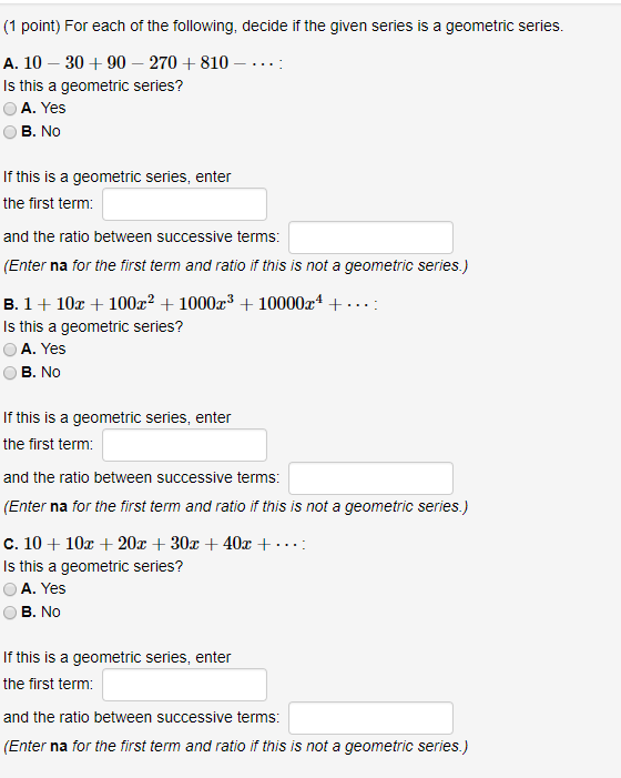 Solved (1 point) For each of the following, decide if the | Chegg.com