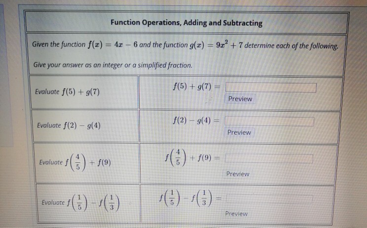 Solved Function Operations, Adding and Subtracting Given the | Chegg.com