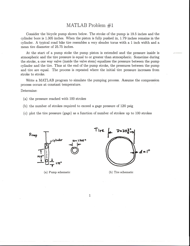 Solved MATLAB Problem #1 Consider the bicycle pump shown | Chegg.com