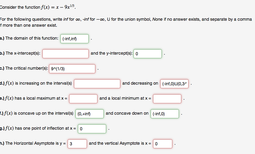 Solved Consider the function f(x) = x - 9x^1/3. For the | Chegg.com