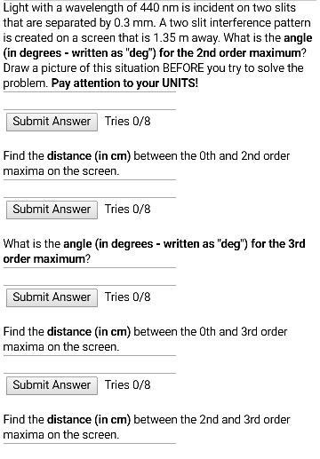 Solved Light with a wavelength of 440 nm is incident on two | Chegg.com