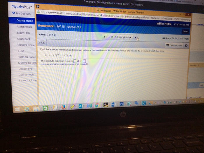 Solved Find the absoute maximum and minimum values of the | Chegg.com