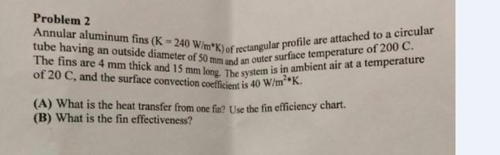 Solved Annular aluminium fins (K = 240 W/m*K) of rectangular | Chegg.com