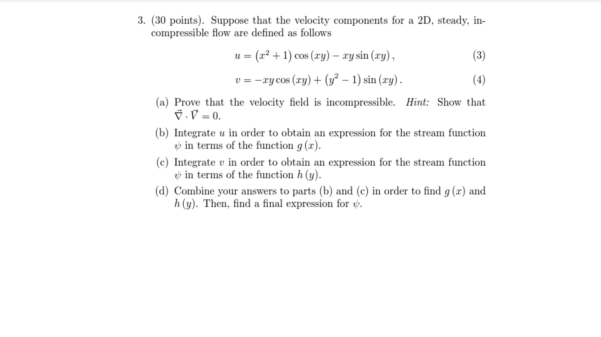 Suppose that the velocity components for a 2D, | Chegg.com