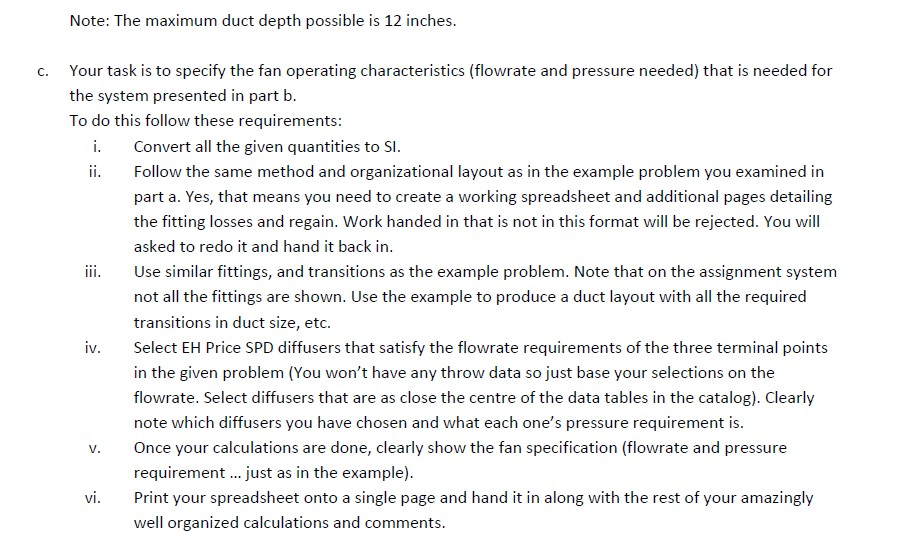 Note: The maximum duct depth possible is 12 inches | Chegg.com