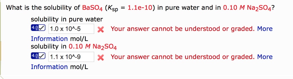 Solved What is the solubility of BaSO_4 (K_sp = 1.1e-10) in | Chegg.com