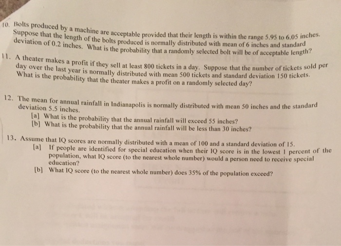 Solved Bolts produced by a machine are acceptable provided | Chegg.com