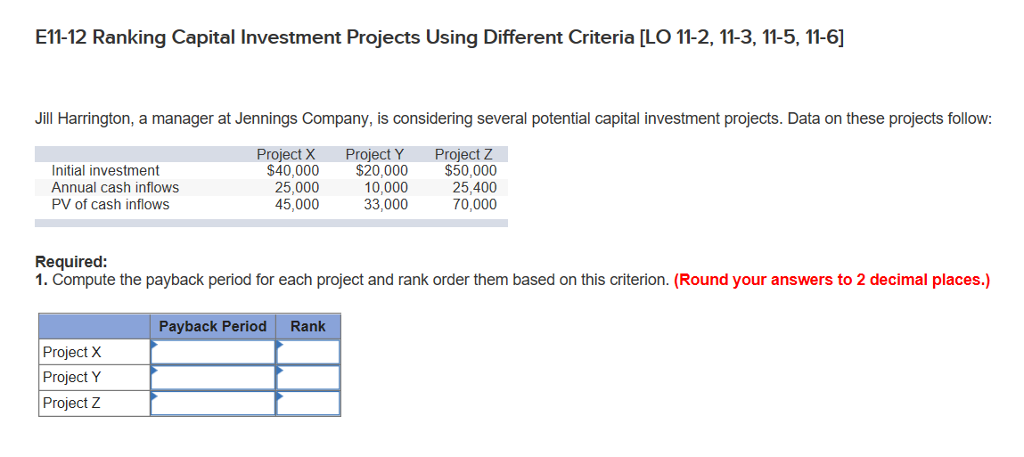 Solved E11-12 Ranking Capital Investment Projects Using | Chegg.com
