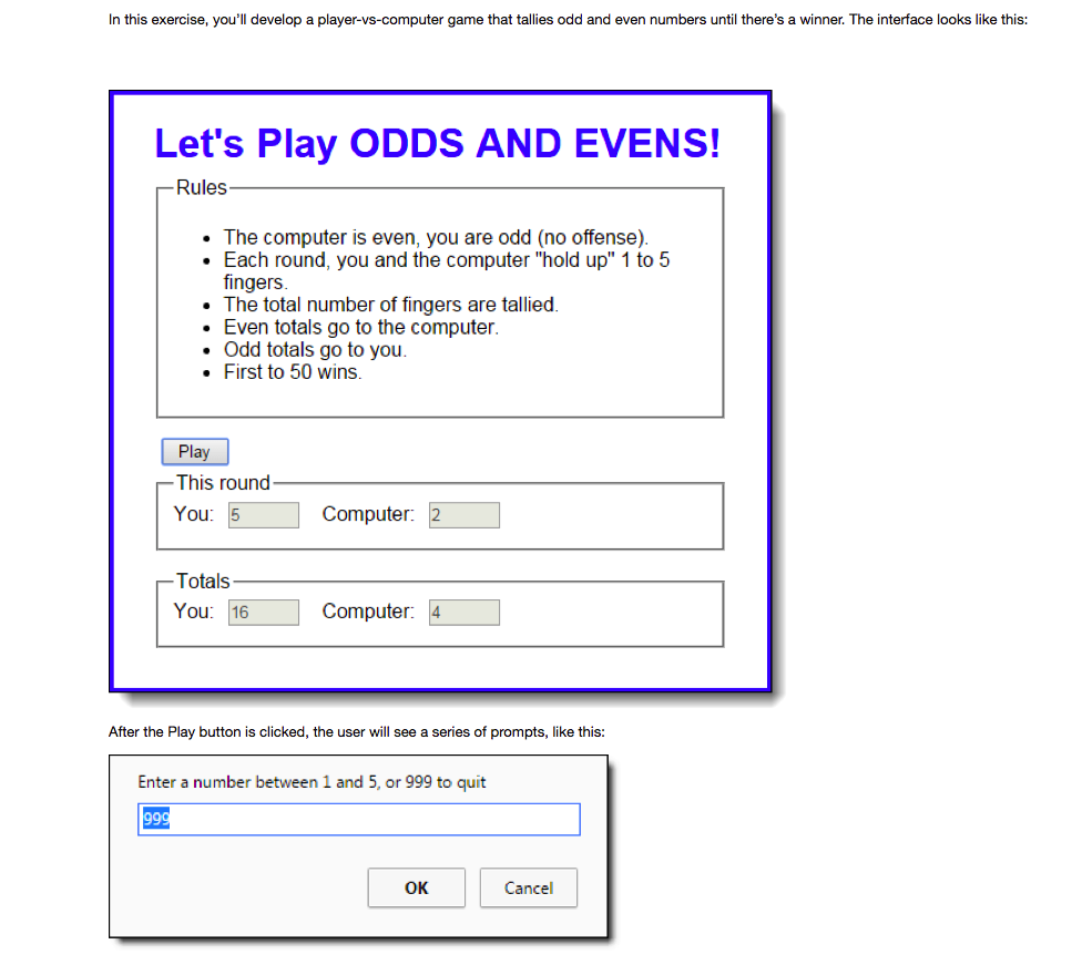 Solved Develop an Odds and Evens game - edit Javascript | Chegg.com