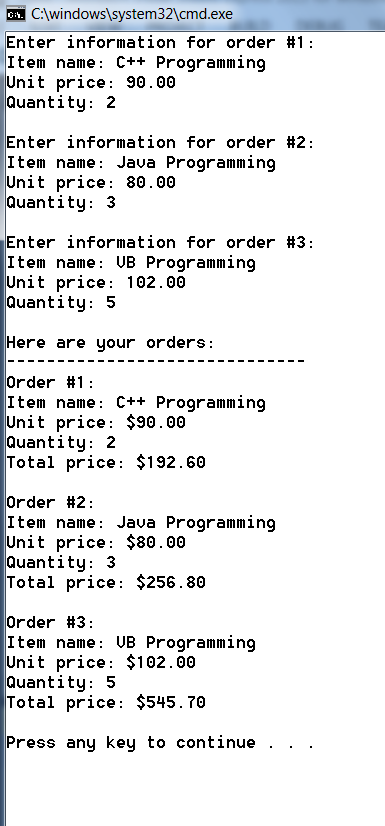 Solved Develop a program to place and process orders. • | Chegg.com