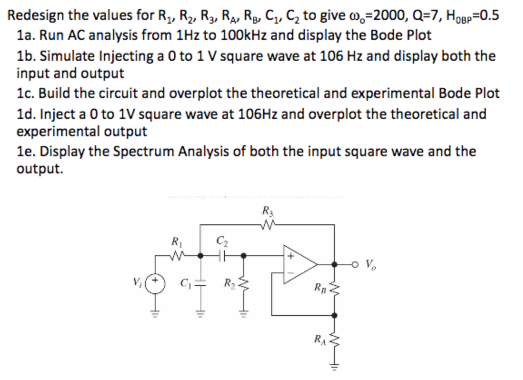 Redesign the values for R1, R2, R3, RA, RB, CI, C2 to | Chegg.com