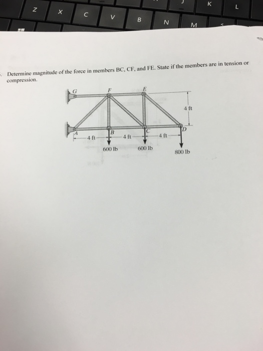 Solved Determine magnitude of the force in members BC, CF, | Chegg.com