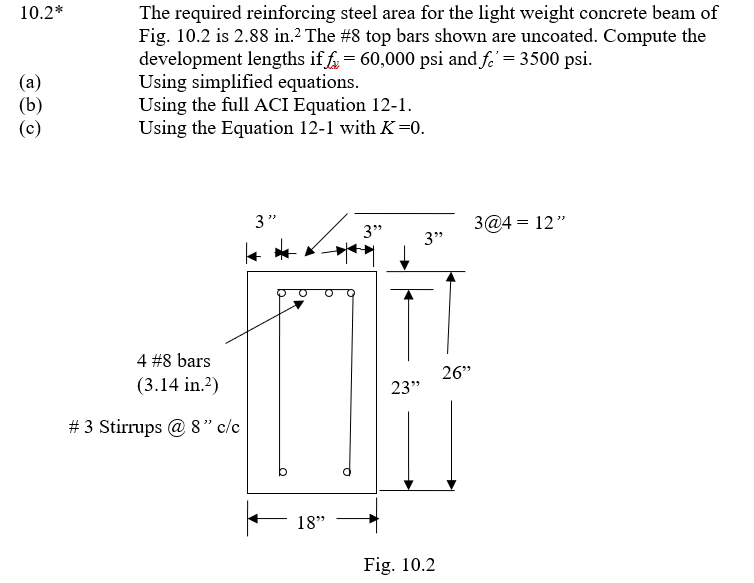Solved The required reinforcing steel area for the light | Chegg.com