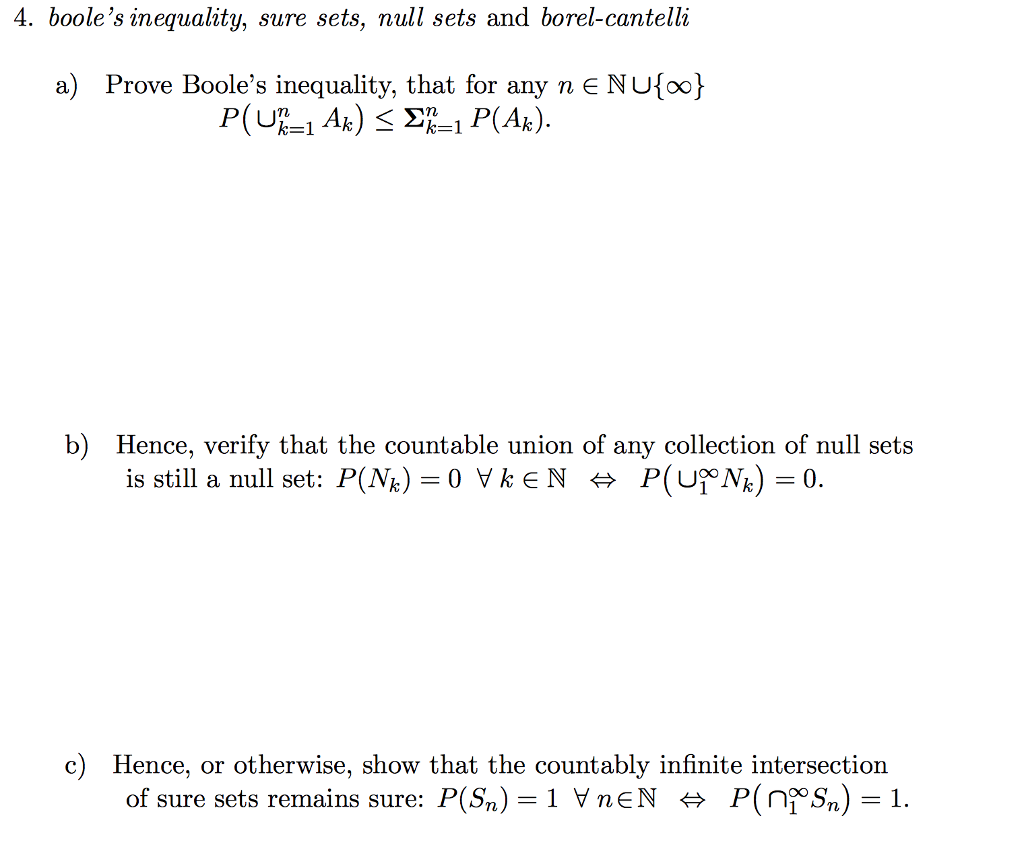 Solved 4. boole's inequality, sure sets, null sets and | Chegg.com