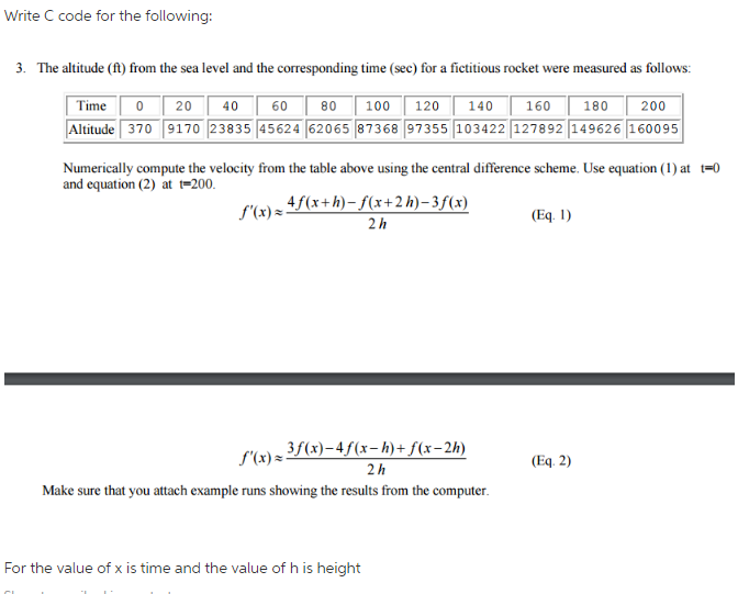 Solved Write C code for the following: The altitude (ft) | Chegg.com