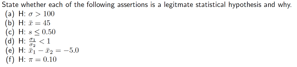 Solved State whether each of the following assertions is a | Chegg.com