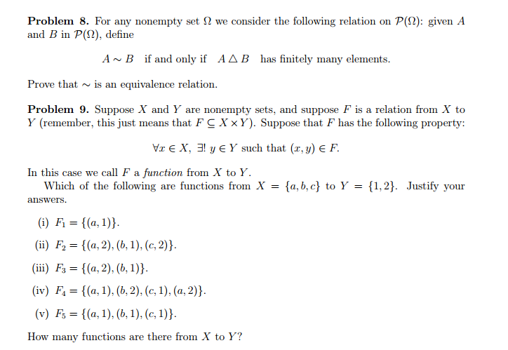 Solved Problem 8. For any nonempty set Ω we consider the | Chegg.com