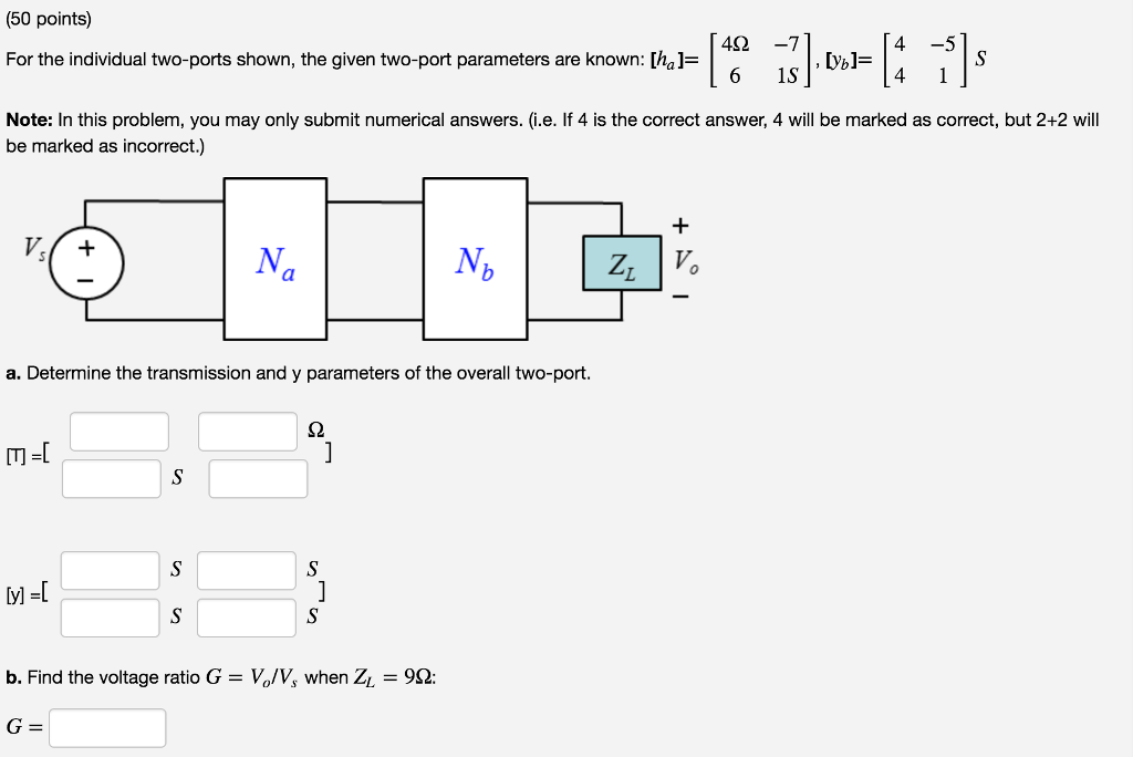 Solved (50 points) For the individual two-ports shown, the | Chegg.com
