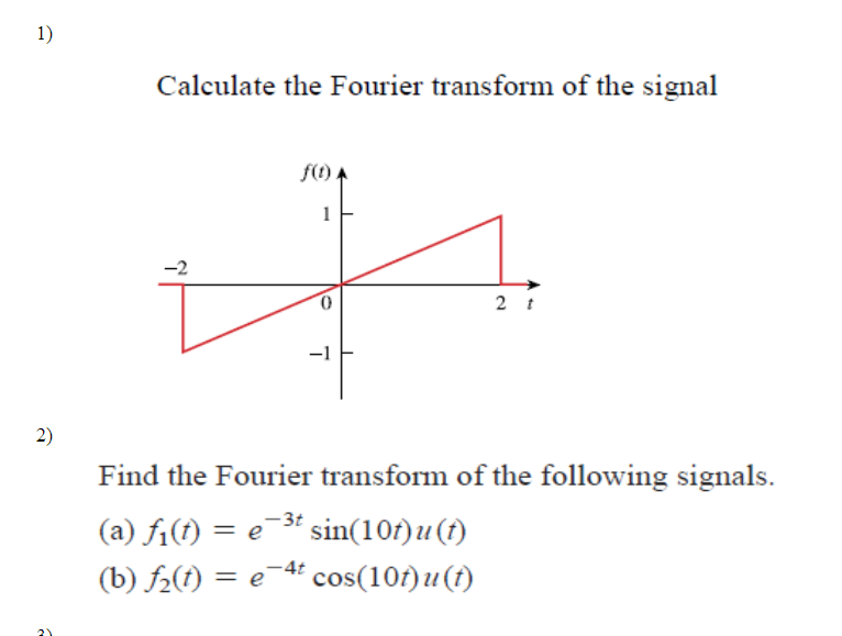 Solved Calculate the Fourier transform of the signal fo) -2 | Chegg.com